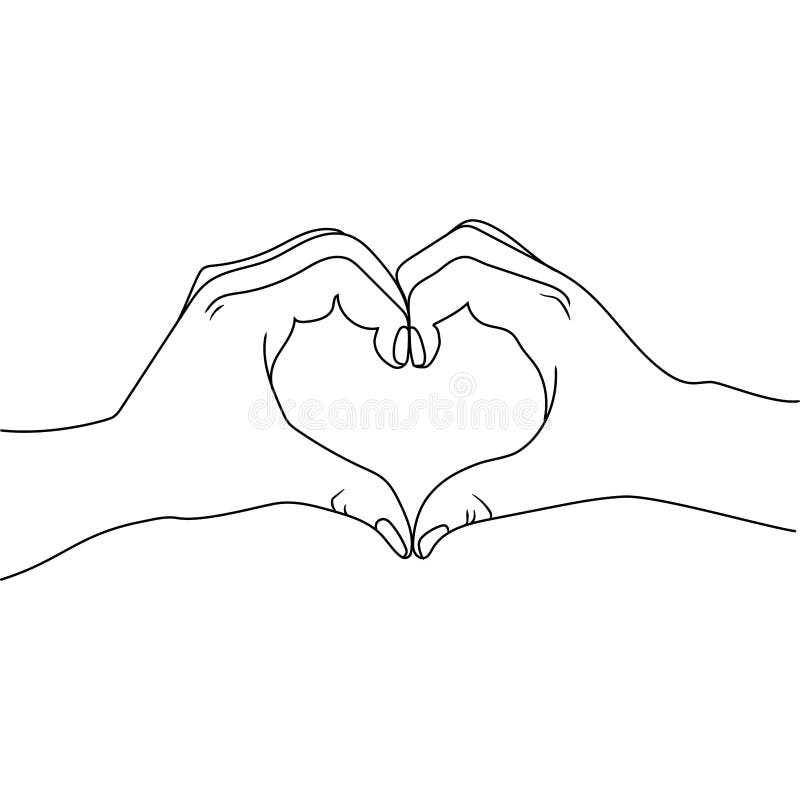 Hands Making Heart Sign Simple Line Drawing Vector Illustration Love