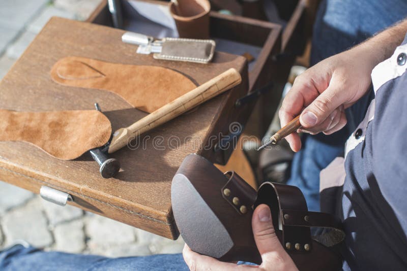Craftsman Making Luxury Handmade Man Shoes Stock Image - Image of ...