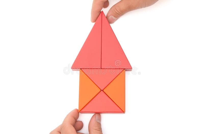 Hands Making Up a House with Clipping Path Stock Photo - Image of game ...