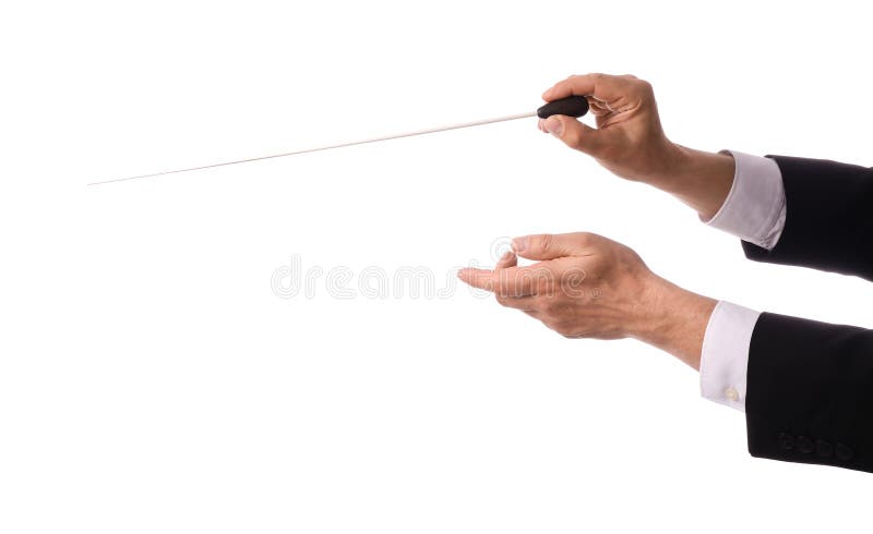Hands of Male Conductor on White Background Stock Image - Image of ...