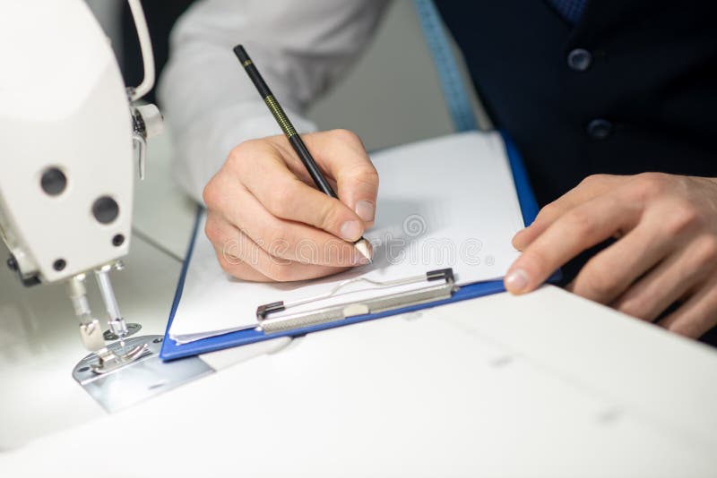 Hands of Male Fashion Designer Making Notes Stock Photo - Image of ...