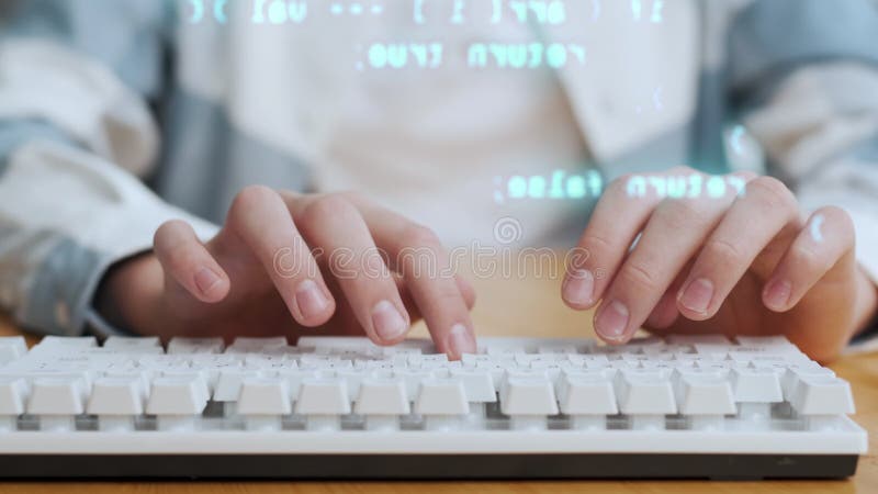 Hands of Male Person Typing Program Code on Computer Keyboard on Work ...