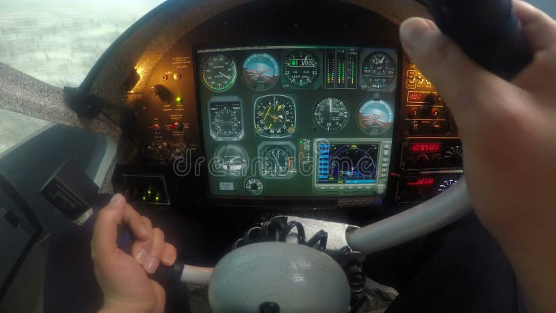 Hands of Male Pilot Navigating Plane with Steering Wheel, Aircraft ...