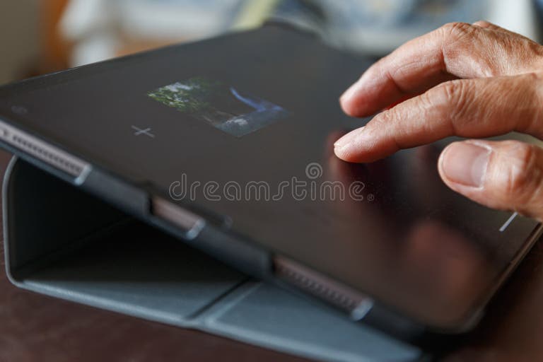 Hands of Male with Touch Screen High Resolution Digital Tablet Stock ...