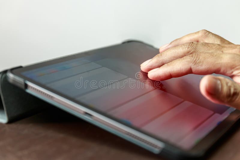 Hands of Male with Touch Screen High Resolution Digital Tablet Stock ...