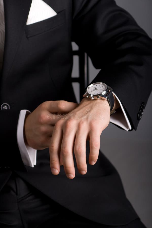 Hands of the Man in a Black Suit Stock Image - Image of serious ...