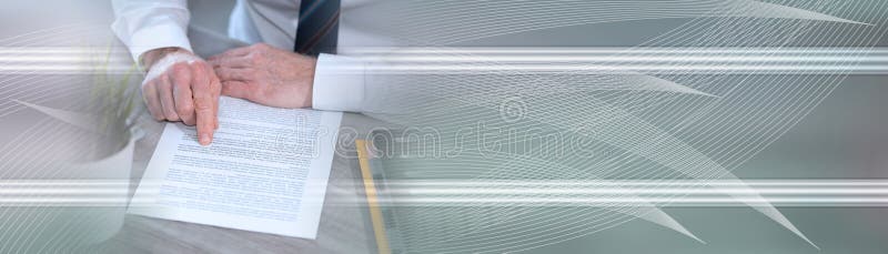 Hands of Man Checking Document; Panoramic Banner Stock Photo - Image of ...