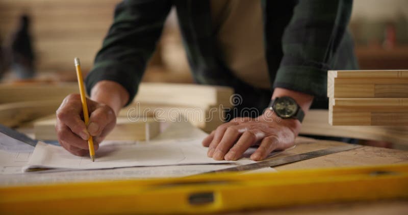 Hands, Man and Drawing on Blueprint on Table with Pencil for Planning a ...