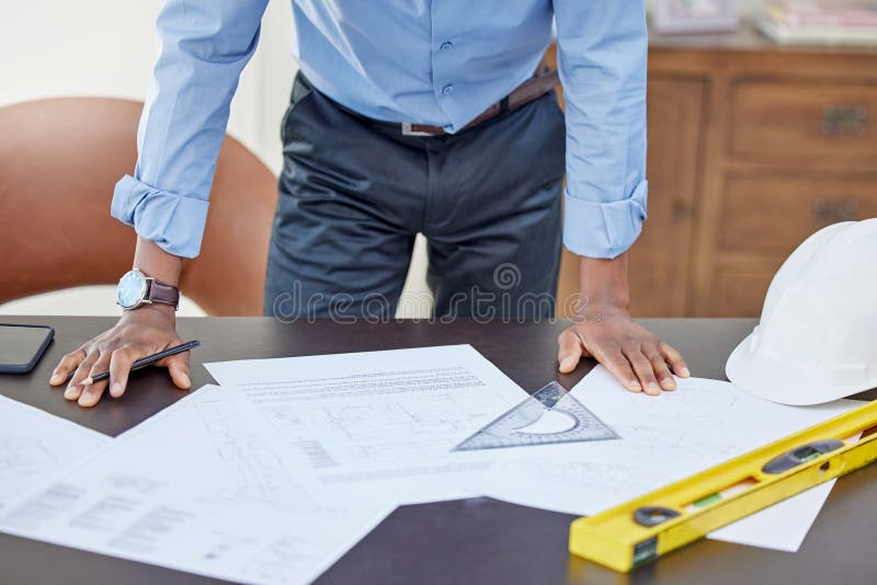 Hands, Man and Drawing on Blueprint in Table with Pencil for Planning a ...
