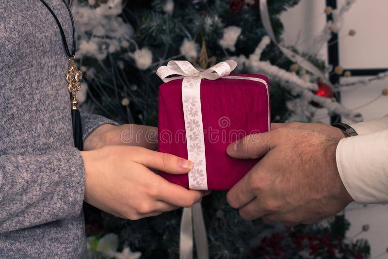 Hands of Man Giving a Christmas Gift Stock Image - Image of caucasian ...