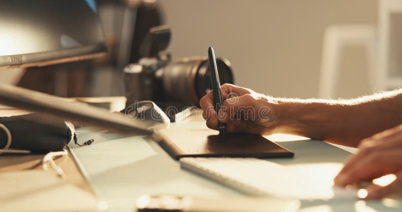 Hands, Man and Graphic Tablet for Retouch, Drawing or Editing ...