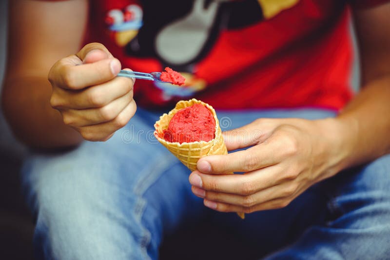 Hands of a Man with Ice Cream Stock Photo - Image of activity, hand ...
