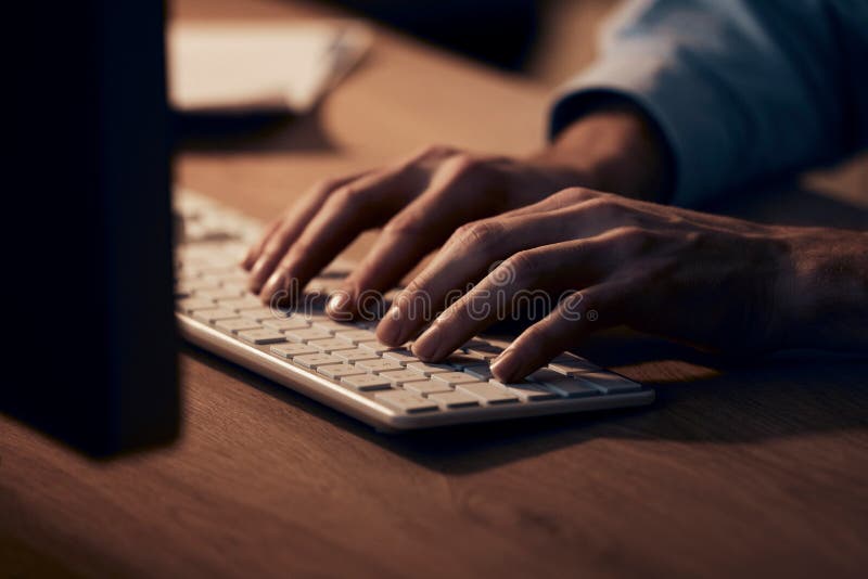 Hands, Man and Keyboard on Computer at Night for Planning, Data ...
