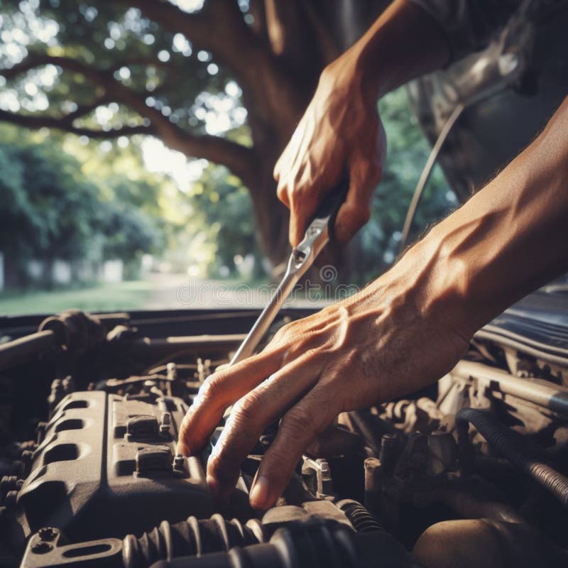 Hands of a Man Working on His Car. Stock Illustration - Illustration of ...