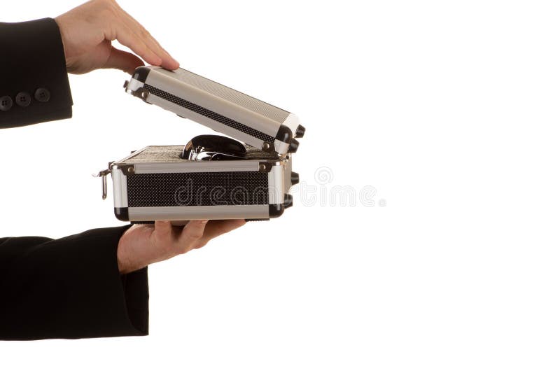 Hands of the Man Open Metal Case Stock Photo - Image of detail, empty ...
