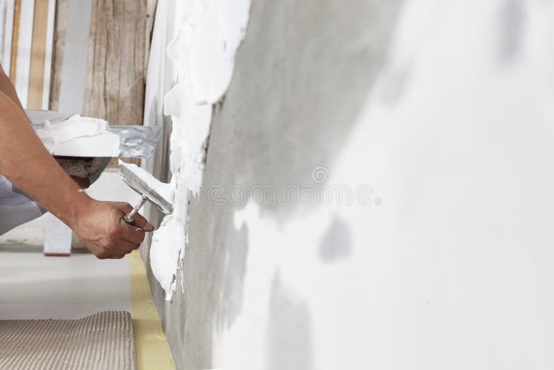 Hands Man Plasterer Construction Worker at Work with Trowel, Plaster a ...