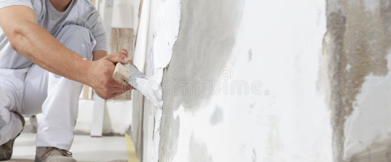 Hands Man Plasterer Construction Worker at Work with Trowel, Plastering ...