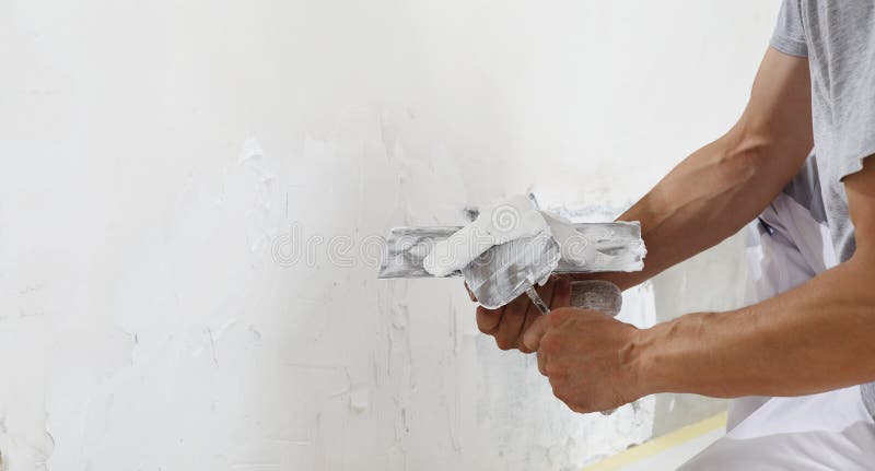Hands Man Plasterer Construction Worker at Work with Trowel, Plastering ...