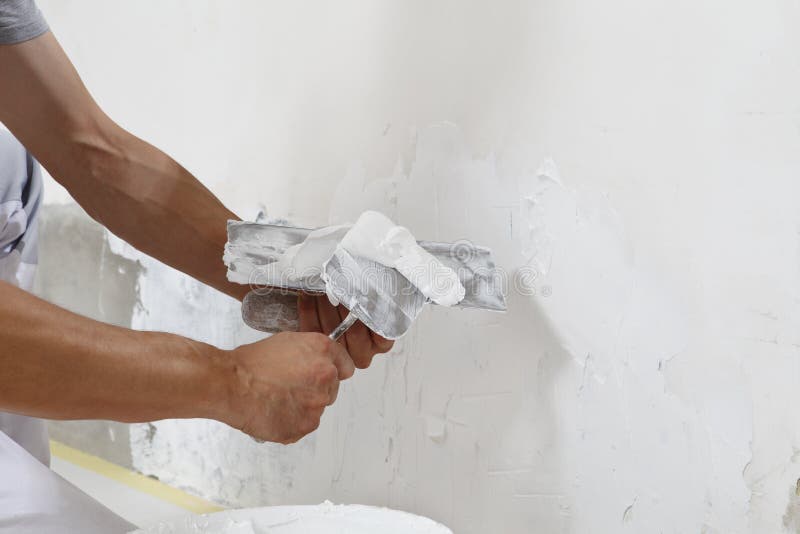 Hands Man Plasterer Construction Worker at Work with Trowel, Plastering ...
