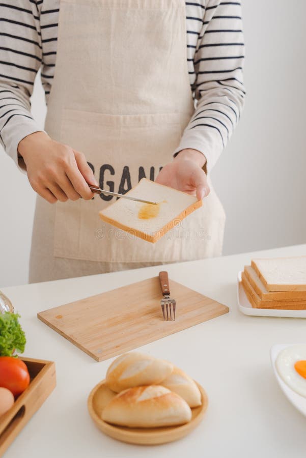 Hands of Man Prepare Sandwich at Home. Stock Image - Image of hamburger ...