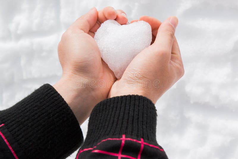 Hands of Man with Snow Heart in Winter Stock Image - Image of valentine ...