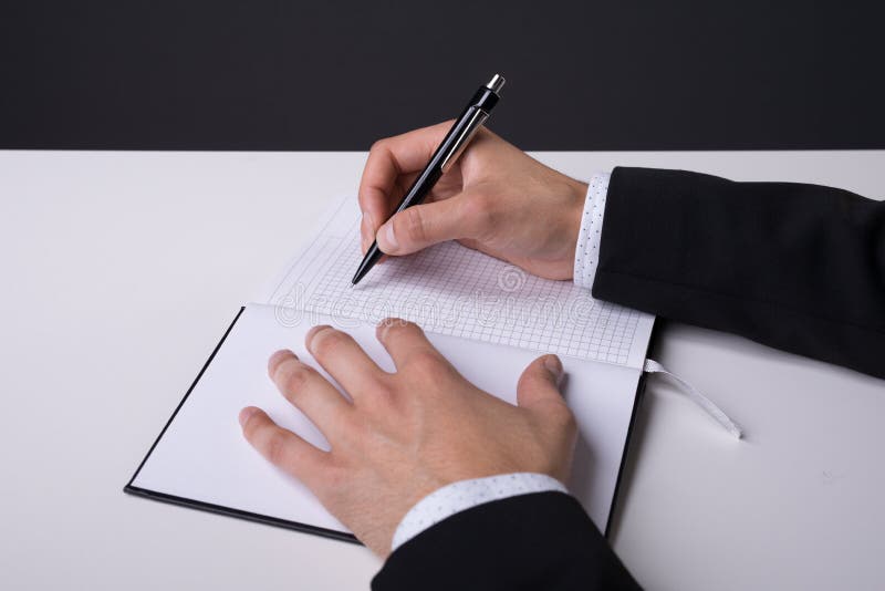 Hands of a Man in Suit Making Notes Stock Image - Image of making, hand ...