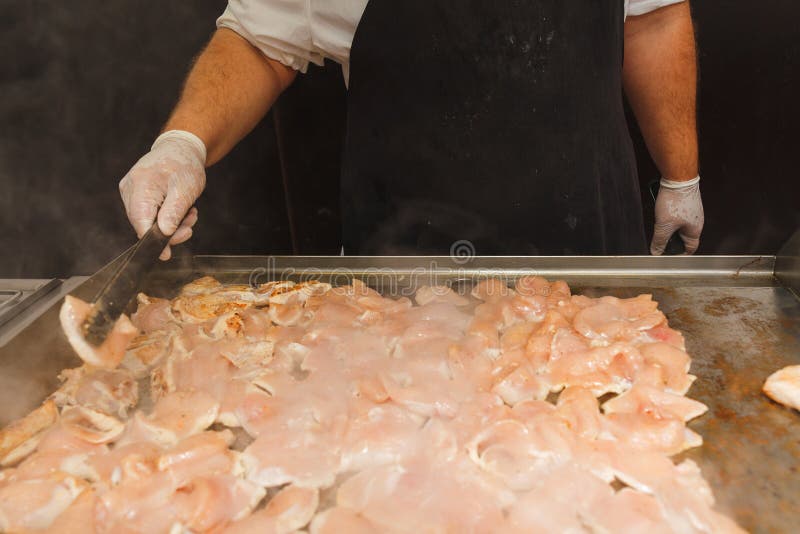 Hands of Man Take Cooking of Chicken Meat Stock Image - Image of menu ...
