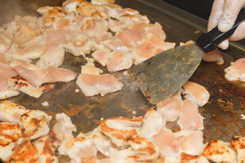 Hands of Man Take Cooking of Chicken Meat Stock Photo - Image of hand ...
