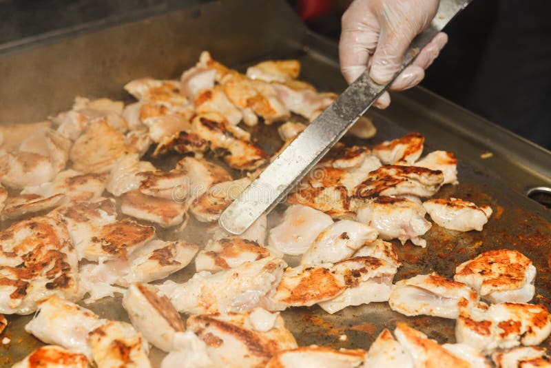 Hands of Man Take Cooking of Chicken Meat Stock Photo - Image of snack ...
