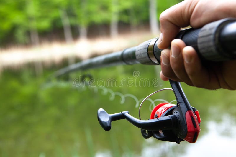 Hands of a Man in a Urp Plan Hold a Fishing Rod Stock Photo - Image of ...