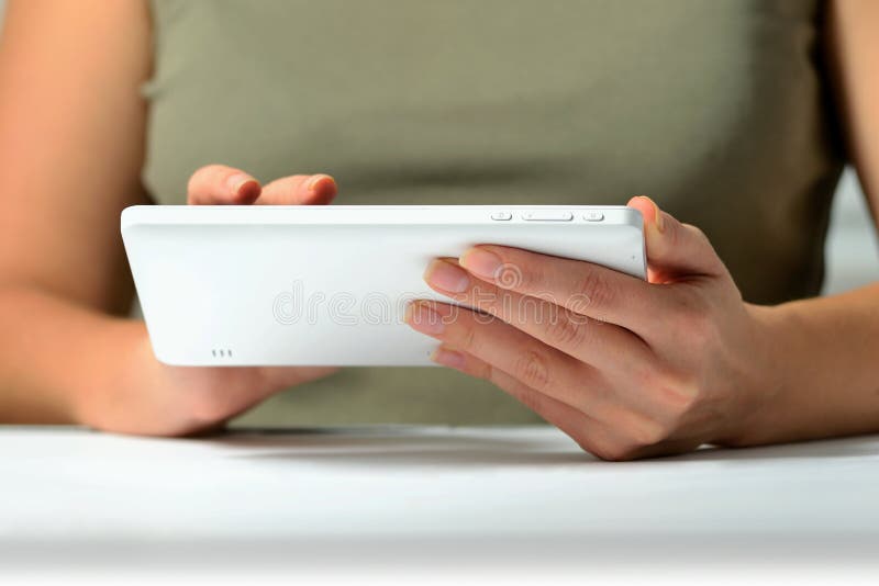 Hands of a Man Using a PC Tablet, from Low Angle Stock Photo - Image of ...