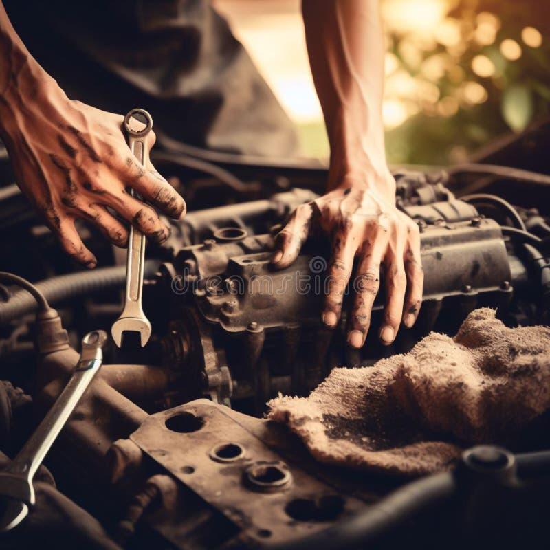 Hands of a Man Working on His Car. Stock Illustration - Illustration of ...