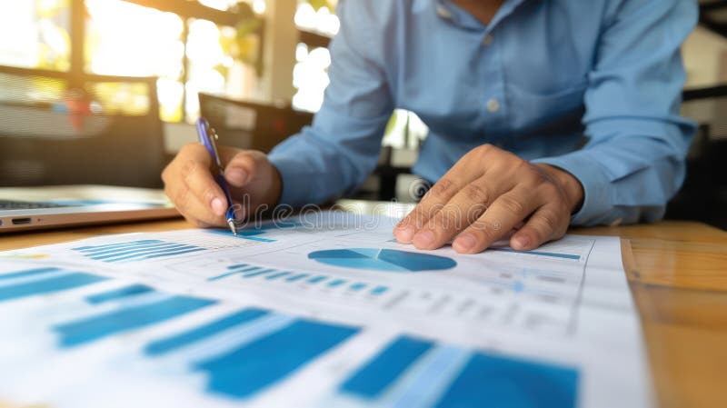 Hands of a Manager Analyzing a Benchmarking Report during Stock ...