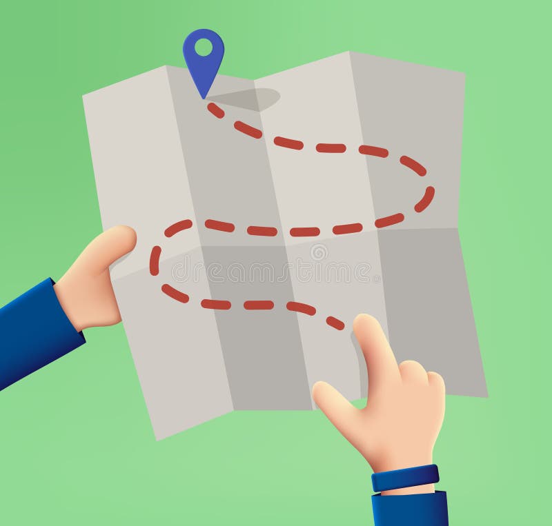 Hands with Map. Navigation Concept with Cartoon 3D Hands Stock Vector ...