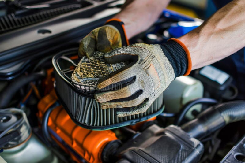 Hands of a Mechanic Replacing a Car S Air Filter during Routine ...