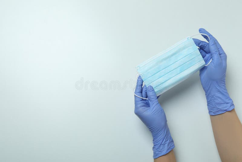 Hands in Medical Gloves Hold Mask on White Background Stock Image ...