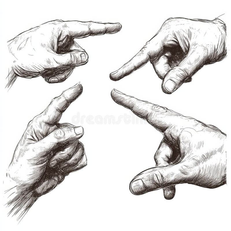 Hands of Men in Different Gestures. Vector Illustration. Hand Drawn ...