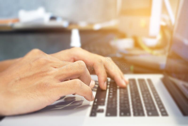 Hands of Men on the Keyboard of Laptop Stock Image - Image of keyboard ...