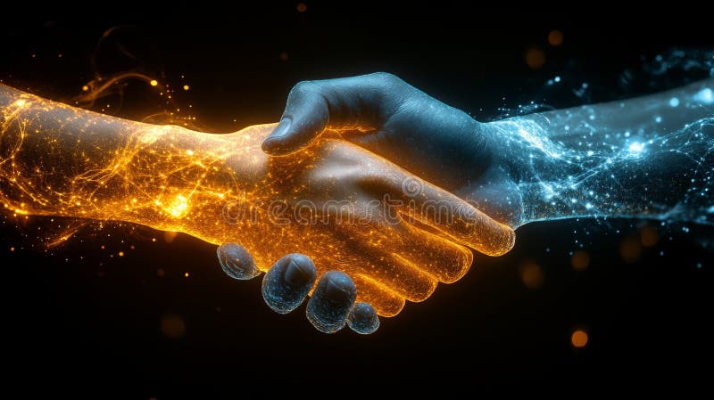 Hands Merging with Glowing Energy in a Creative Representation of Unity ...