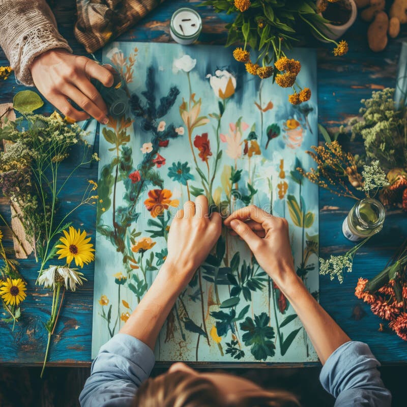 Top-down View of Hands Arranging Botanicals Stock Photo - Image of ...