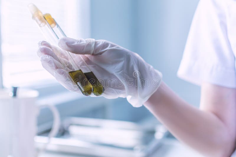 Hands with Microscope in the Laboratory Stock Photo - Image of ...