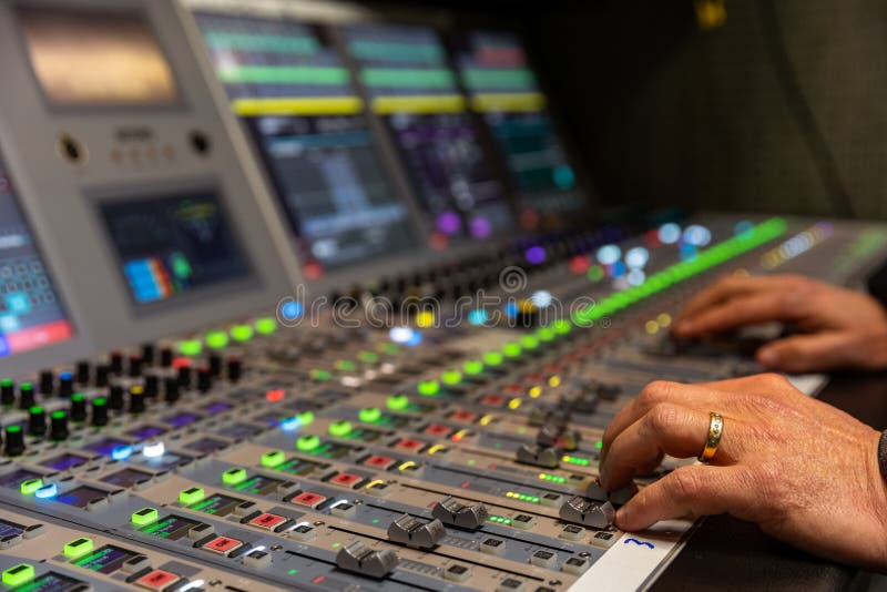 Hands Mixing on a Broadcast Audio Console Stock Photo - Image of sound ...