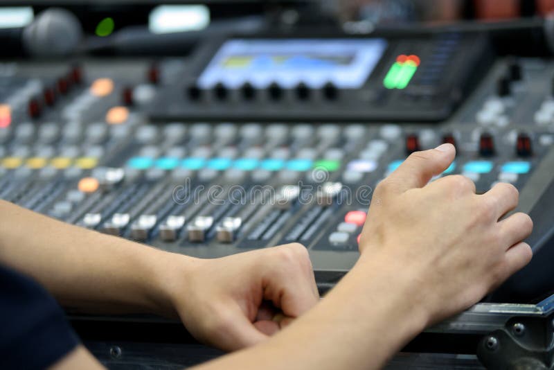 Hands on Mixing Console stock image. Image of music, broadcasting ...