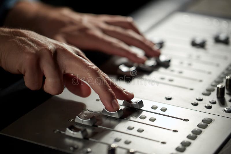 Hands on Mixing Console in Music Recording Studio Stock Image - Image ...