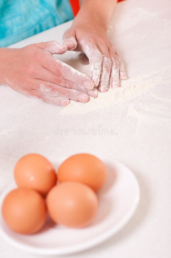 Hands Mixing Flour on the Table Stock Image - Image of homemade, break ...