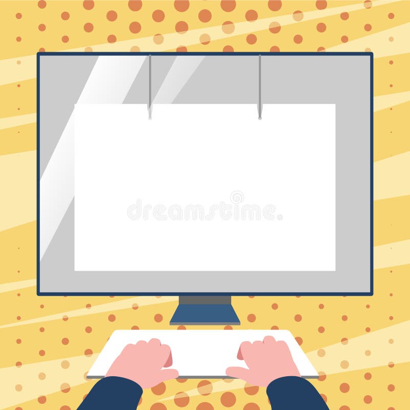 Hands on Mock Up Keyboard Facing Blank White Monitor with Eye Screen ...