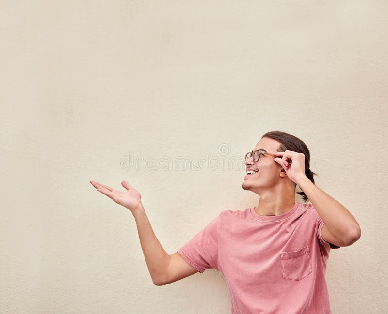Hands Mockup And Happy Man Pointing To Space For Advertising Empty