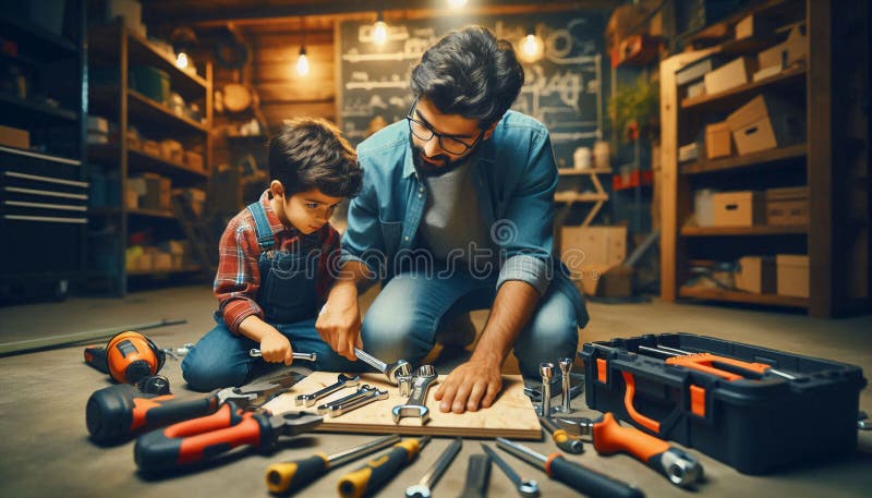 Father and Son DIY Project in Garage, Hyper-Realistic 8K Family Craft ...
