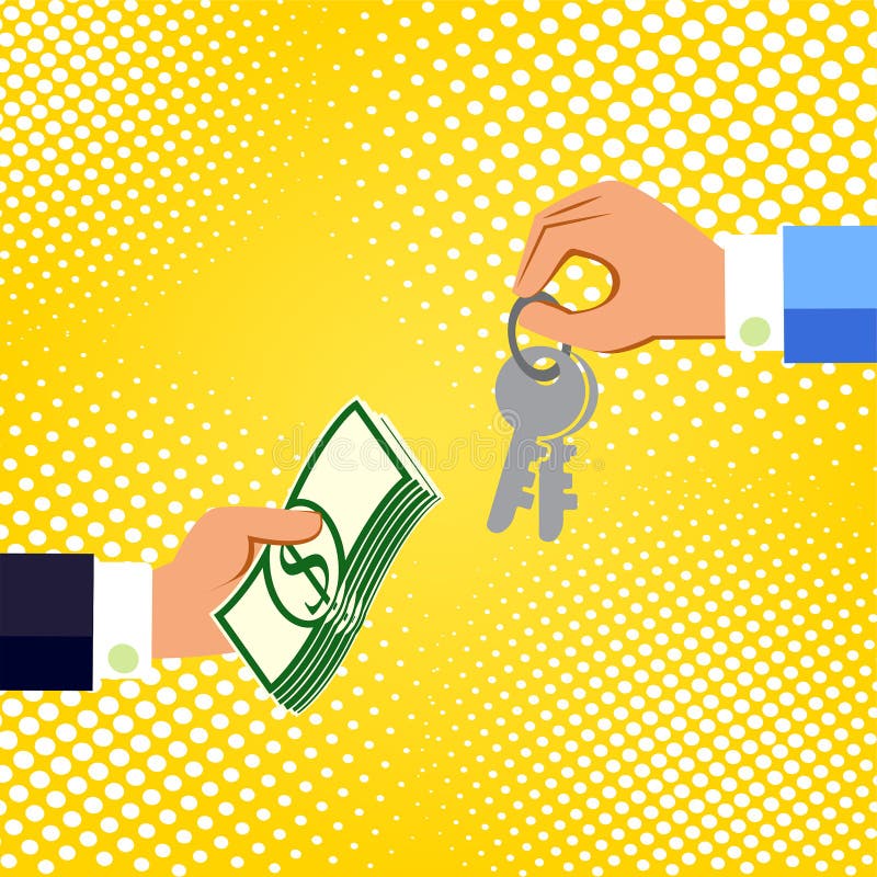 Hands with Money and Keys. Exchanging Concept. Flat Design Style Stock ...