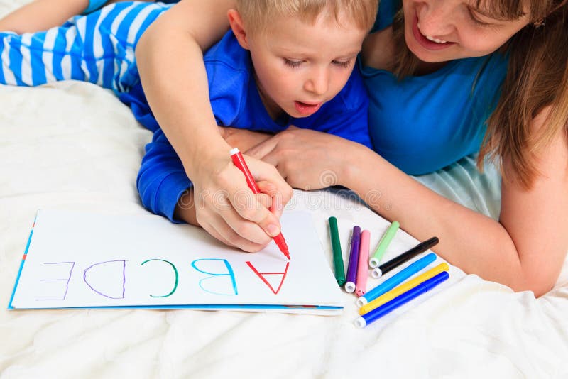 Hands of Mother and Child Writing Letters Stock Image - Image of little ...